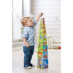 HABA Fire Brigade Sturdy Cardboard Nesting & Stacking Cubes - Reinforcing Numbers 1-10 with Rescue Themes on Each Side
