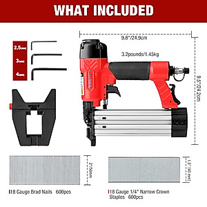 Arrow 4-in-1 Pneumatic 18 Gauge Flooring Stapler/Nailer, Oil-Free Mini 18 GA Pneumatic Flooring Staple Gun/Nail Gun with 1200 Pcs Staples/Nails, Adjustable Depth, for Upholstery, Flooring