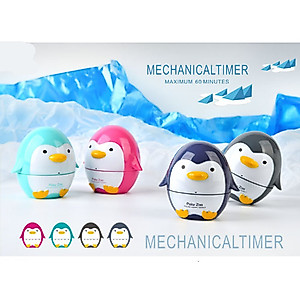 Golandstar Cute Cartoon Penguin Timers 60 Minutes Mechanical Kitchen Cooking Timer Clock Loud Alarm Counters Mini Size Manual Timer (Black)