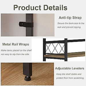 Aubtik Farmhouse Bookcase with Doors, Rustic Tall Book Shelf with Cabinet, Industrial Wood Metal Bookshelf with Storage for Home Office, Living Room, Classroom (Rustic Oak)