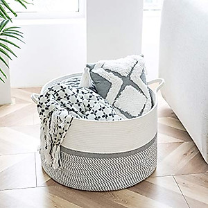 CHICVITA XXL Extra Large Cotton Rope Woven Basket, Throw Blanket Storage Basket with Handles, Decorative Clothes Hamper - 22" x 22" x 14"