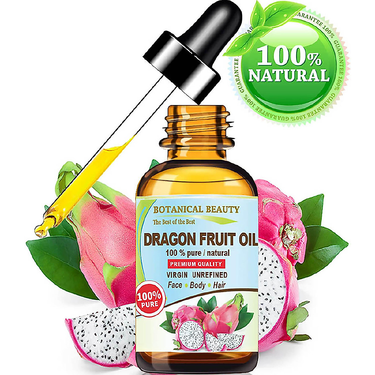 DRAGON FRUIT SEED OIL 100% Pure Natural Virgin Unrefined Cold-Pressed Carrier Oil 0.5 Fl.oz.- 15 ml for FACE, SKIN, DAMAGED HAIR, NAILS by Botanical Beauty