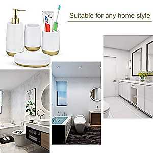 TONIAL Bathroom Accessories Gift Set, Bathroom Decor Set 4 Piece White-Queen Gold with Soap/Lotion Dispenser, Toothbrush Holder, Soap Dish, Tumbler