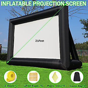 staelea 21ft Inflatable Projector Movie Screen for Outside and Indoor Theater Projector Screen，Supports Front and Rear Projection，Includes a Powerful Fan, Strapping, Repair Kit and Storage Bag
