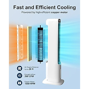 Uthfy 41" Swamp Cooler, Evaporative Air Cooler With 4 Ice Packs And Remote, 80° Oscillation 3 Speeds 3 Modes, Cooling Fan That Blow Cold Air, Bladeless Tower Fan For Bedroom Home Office