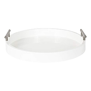 Kate and Laurel Lipton Modern Round Tray, 15.5 inch Diameter, White and Silver, Decorative Accent Tray for Storage and Display