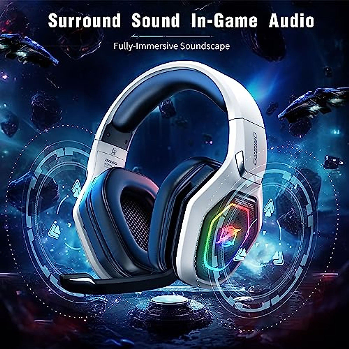 Ozeino Wireless Gaming Headset for PC, PS5, PS4 - Lightspeed USB & Type-C 2.4GHz Ultra Stable Low Latency Gaming Headphones with Flip Microphone, 30-Hr Battery Gamer Headset for Switch, Laptop, Mobile