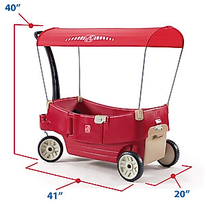 Step2 All Around Canopy Wagon for Kids, Spacious Outdoor Wagon with Seats, Safety Belts, and Adjustable Canopy, Ages 1.5-5 Years Old, Red