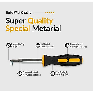 6 in 1 Screwdriver set with Comfortable Non-Slip Grip, Multi-tool Screw Driver Bit Set multipurpose, All in 1 Nut Driver with Phillips/Slotted Super Quality Steel Bits, with Built-in bit holder