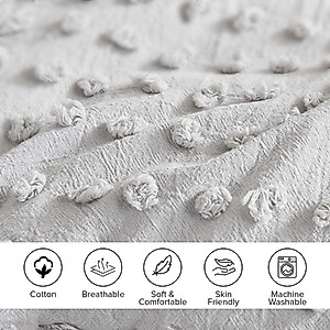 Comfort Spaces Cotton Comforter Set Jacquard Pom-Pom Tufts Design, Down Alternative, All Season Modern Bedding, Matching Shams, Full/Queen, Phillips, Grey, 3 Piece