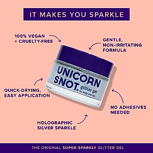 Unicorn Snot Face & Body Glitter - Cosmetic-Grade Holographic Glitter Gel - Glitter Makeup for Festivals, Raves, Anime Cosplay - Safe for Face, Easy Application & Removal, 1.7oz Silver Glitter (Disco)
