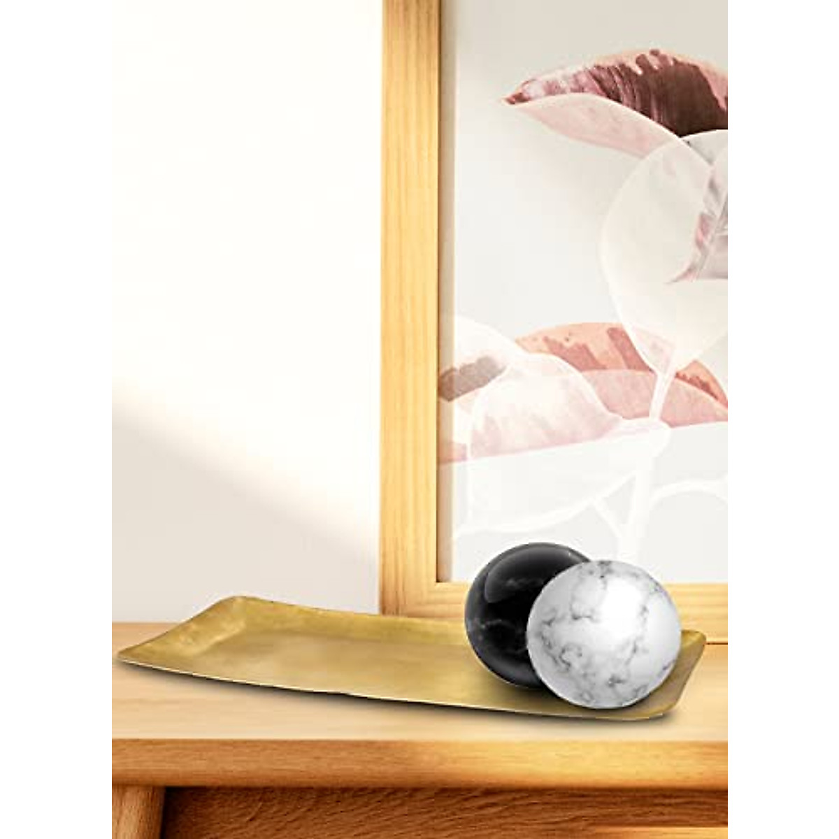 Serene Spaces Living Gold Rectangle Brass Tray, Decorative Vanity Tray, Cosmetic & Jewelry Organizer, Serving Platter, Fruit Holder, Candle Holder for Coffee Table, 16.5" Long X 6" Wide X 1" High