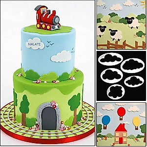 Fewo Set of 9 Hot Air Balloons Cloud Plastic Fondant Cutting Mold Grass Sheep Biscuits Gum Paste Sugar Craft Cookie Cutter Baby Shower Party Cake Cupcake Decorating Tools