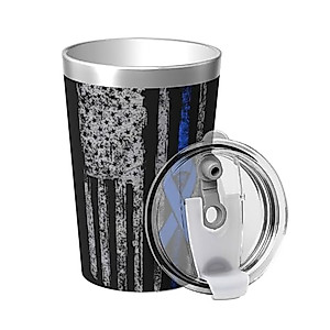 12oz Tumbler Colon Cancer Awareness America Flag Stainless Steel Cup With Straw And Lid Spill Proof Bulk Double Wall Vacuum Reusable Water Tumblers For Cold Hot Drink