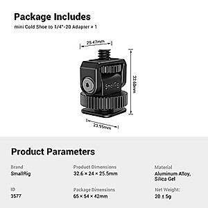 SmallRig 1/4" Mini Ball Head Cold Shoe Mount Adapter with 1/4"-20 Thread for Camera Phone Cage LED Video Light-3577