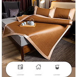 Foldabl Summer Mattress, Double-Sided Home Quick Cooling Textile Rattan Mat Soft Latex on The Back Summer Bed Cover (King)