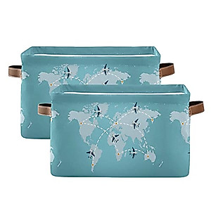 Foldable Storage Bins Cube Basket World Map Airplanes Closet Shelf Organizer with Dual Handles