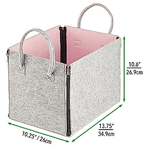 mDesign Soft Felt Cube Bin Box with Zipper - Attached Handles - Storage for Closet, Bedroom, Furniture Shelving Units - Textured Print - Light Pink/Light Gray