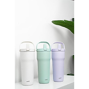 Zak Designs Sutton Travel Tumbler for On the Go, 30oz Stainless Steel with Vacuum Insulation, Straw Spout, Carry Handle for Cold Drinks (Icicle Mint Green)