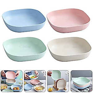 HEMOTON 4pcs Square Salad Bowl Wheat Straw Pasta Bowls Lightweight Food Serving Bowls Party Snack Dish for Soup Dessert Rice (Beige,Pink,Blue,Green)