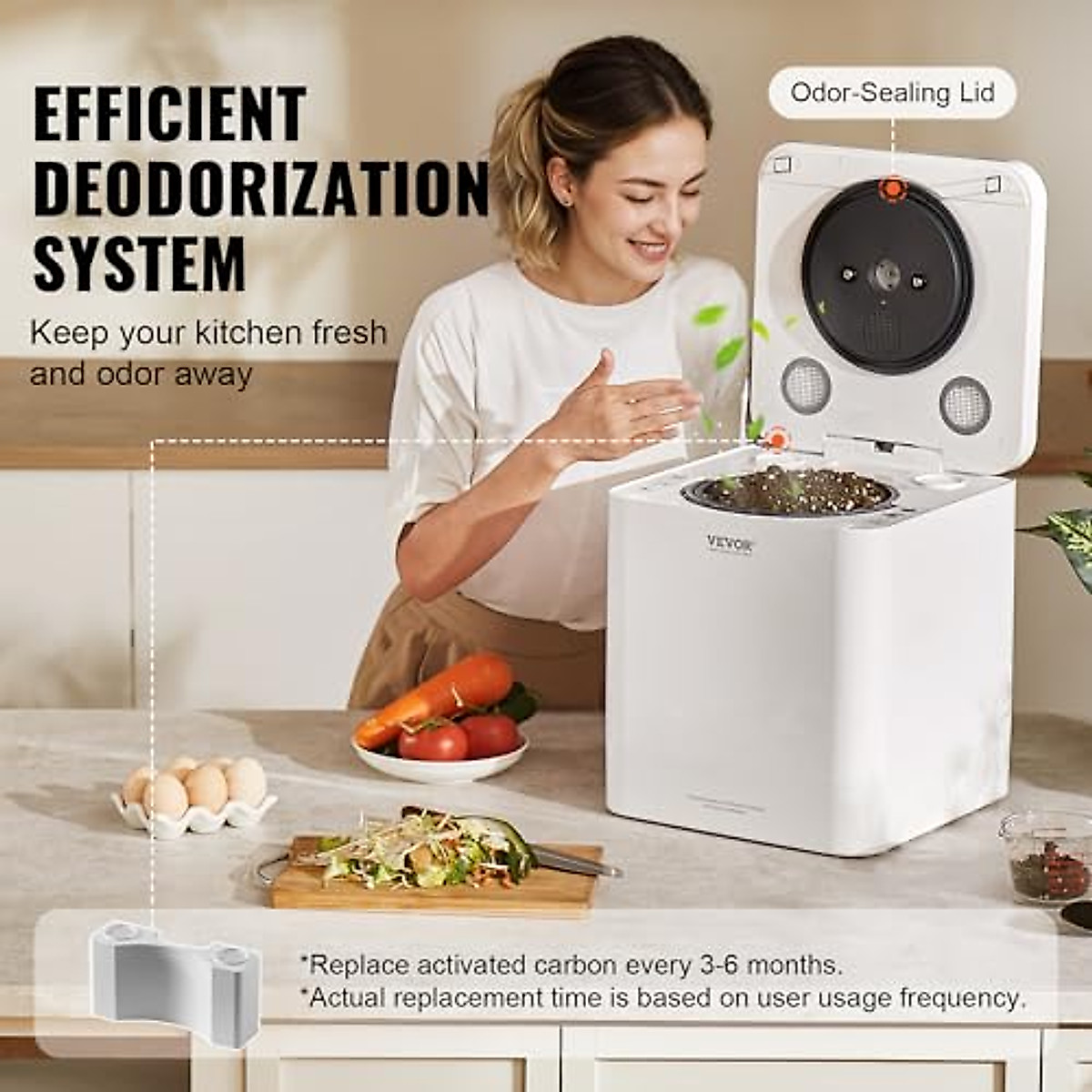 VEVOR Electric Composter for Kitchen, 5L Large Smart Countertop Compost Bin Indoor, Odorless Quiet Electric Kitchen Food Recycler with Upgraded Motor/Auto-Cleaning/2 Composting Modes/Safe Child Lock