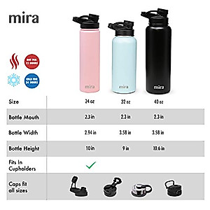 MIRA 24 oz Stainless Steel Water Bottle - Hydro Vacuum Insulated Metal Thermos Flask Keeps Cold for 24 Hours, Hot for 12 Hours - BPA-Free Spout Lid Cap - Black