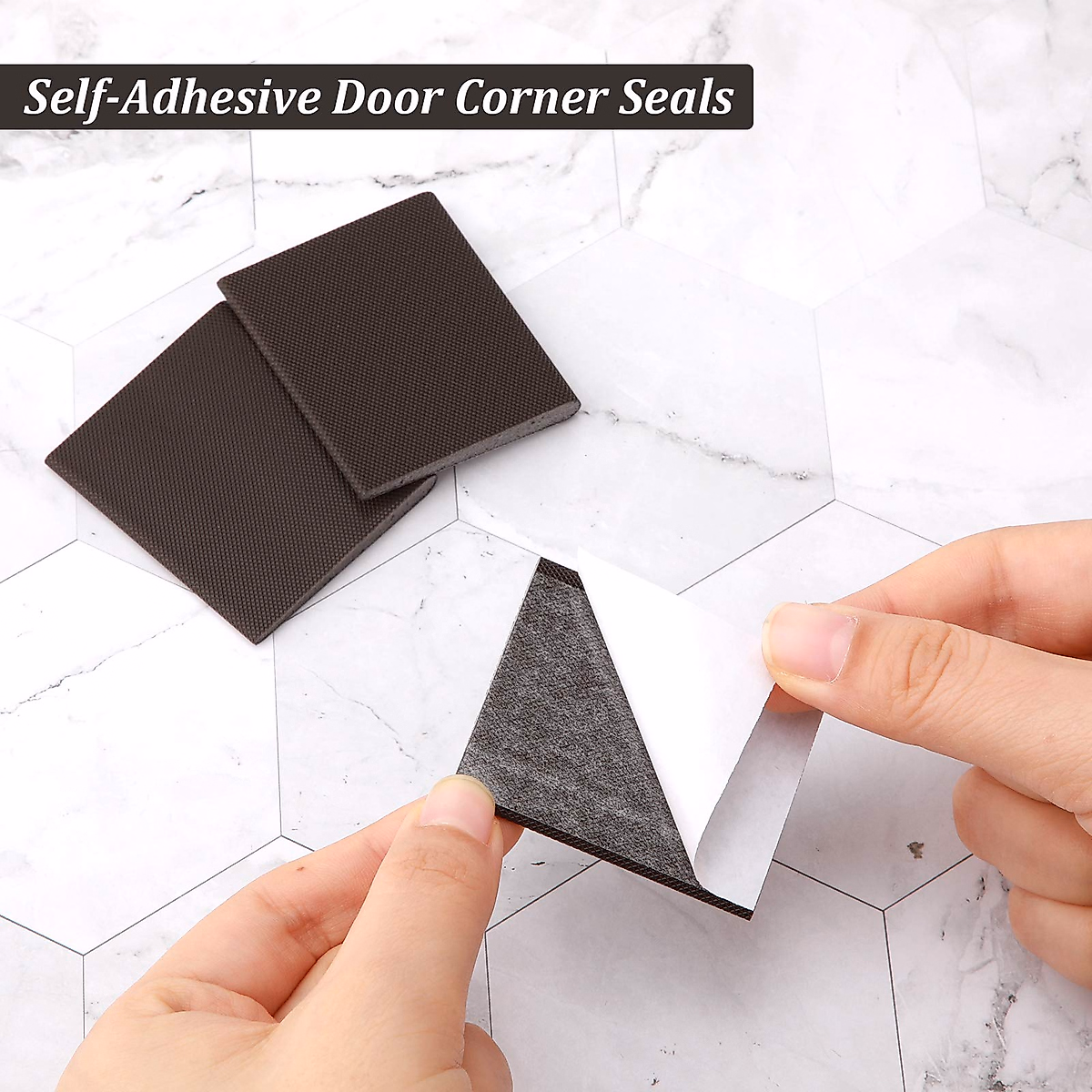 Jetec 14 Pieces Door Corner Seals Self Adhesive Exterior Door Frame Seal Weather Stripping Corner Pad Foam Draft Stopper Gap Filler Bottom for Weather Protection, Isolation of Noise(Black)