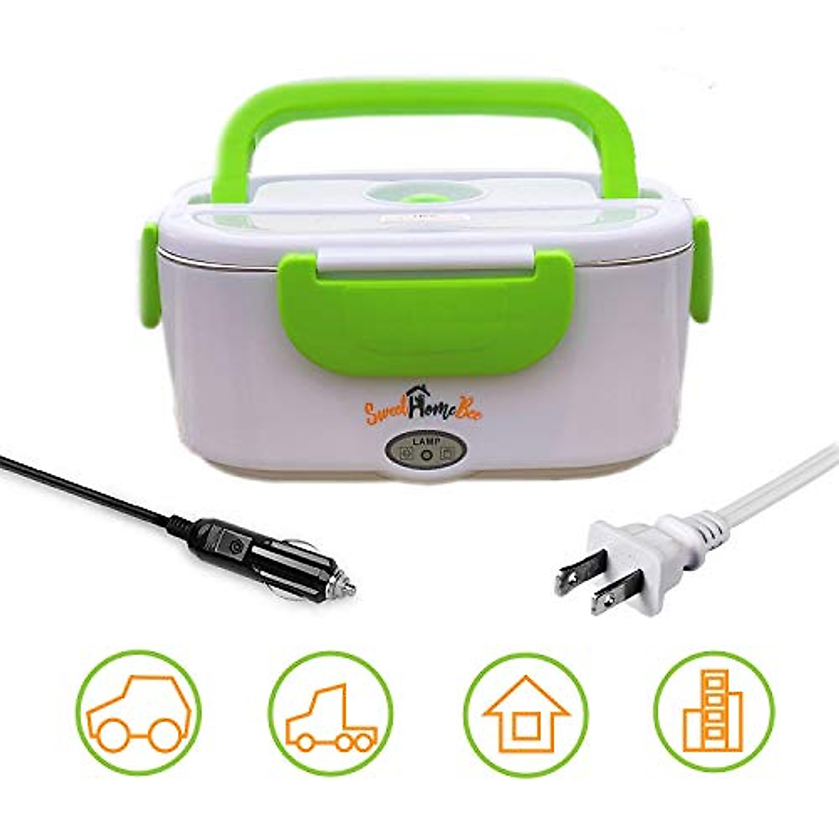 Sweet Home Bee 2 in 1, Electric Lunch Box –FAST HEATING, Car, Truck, Home Use, Portable Food Warmer Heater with Food Grade Removable Stainless Steel Container and Fork