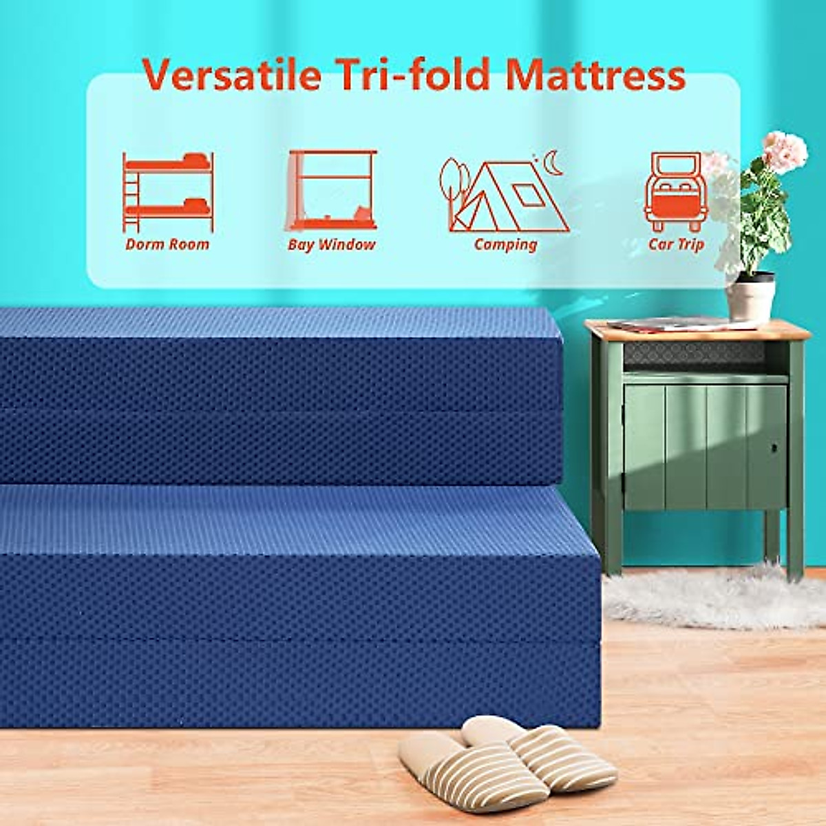 PrimaSleep Folding Multi Function Topper Floor Mat/Sofa Bed, Twin XL, Blue
