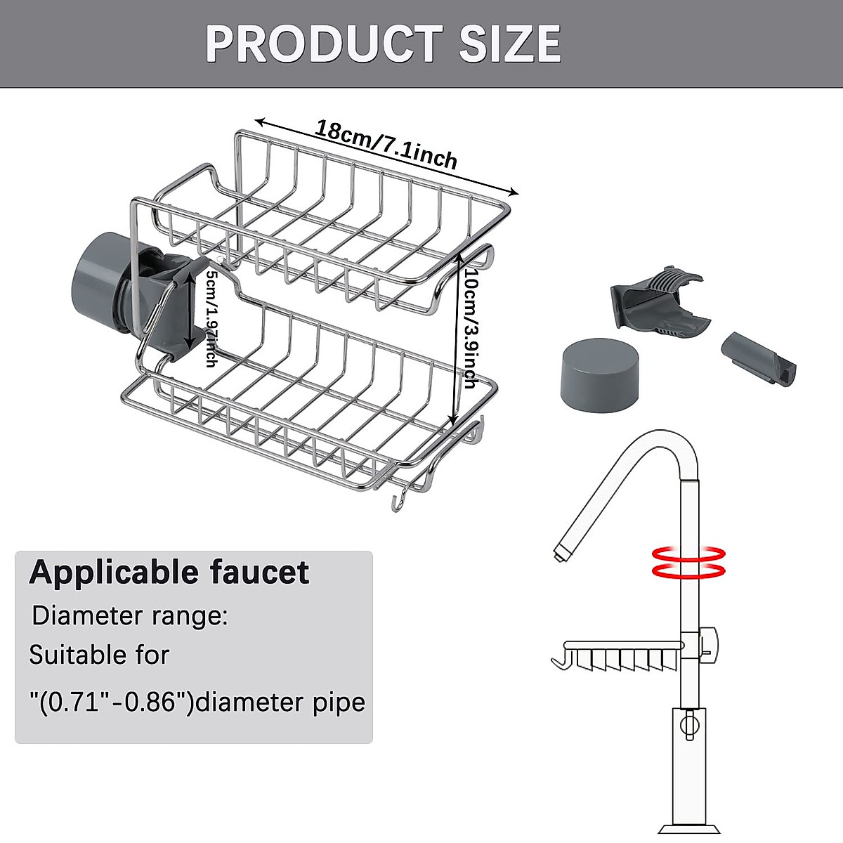 CSKB Sponge Holder for Kitchen Sink, Double-Layer Faucet Rack for Kitchen Sink, Multifunction Stainless Steel Faucet Rack, Soap Sponge Holder with Towel Rack for Kitchen Bathroom