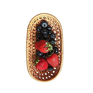 Rattan Handwoven Towel Tray Candy Dish Plate Fruit Oval Trays Cosmetics Jewelry Organizer for Bathroom Vanity Countertops (S-20cm)