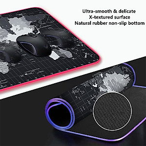 Roxooze Gaming Mouse Pad,Extra Large RGB Mouse Pad with Non-slip Rubber Base，Extended XL Led Desk Mat Ultra Smooth Surface Waterproof for Computer Laptop Home PC Gamer 35.43 x 15.75inch(World Map)