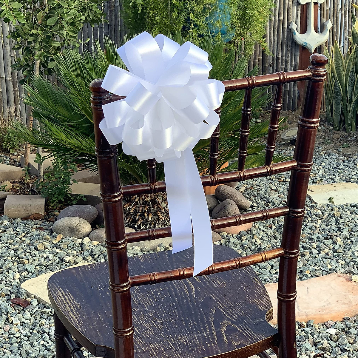 White Pull Bows with Tails - 8" Wide, Set of 6, Veteran's Day, Christmas, Wedding, Gift Bows, Reception, Fundraiser, Birthday, Valentine's Day, Mother's Day, 4th of July