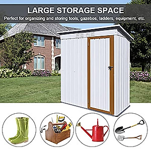 Outdoor Storage Shed, 5×3FT Small shed, Galvanized Steel Metal Garden Shed with Single Lockable Door, Tool Storage Shed for Patio Lawn Backyard Trash Cans, Orange