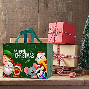 16PCS Christmas Gift Bags,Christmas Tote Bags with Handles, Christmas Treat Bags, Multifunctional Non-Woven Christmas Bags for Gifts Wrapping Shopping, Xmas Party Supplies, 13"×9.8"×6.6"