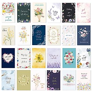 Nihuecne 24 Pack Floral Get Well Cards with Self-adhesive Envelopes, 4"x6" Boxed Prefilled Get Well Soon Greeting Note Cards to Friends, Relatives or Loved One, 24 Unique Designs