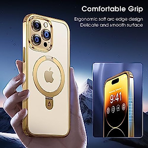Alphex for iPhone 14 Pro Max Case with Magnetic Invisible Stand, Compatible with MagSafe, Official Color Match for iPhone, Military Grade Shockproof Phone Cover for Women Men, Gold