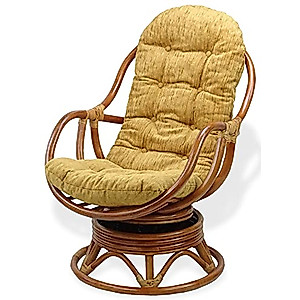 Bali Lounge Swivel Rocking Chair with Light Brown Cushion Natural Rattan Wicker Handmade, Colonial
