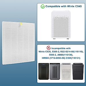 C545 Replacement Filter Compatible with winix Air puri-fier C545, H13 True HEPA Replacement Filter, Part Number 1712-0096-00 and 2522-0058-00, 2 True HEPA Filter