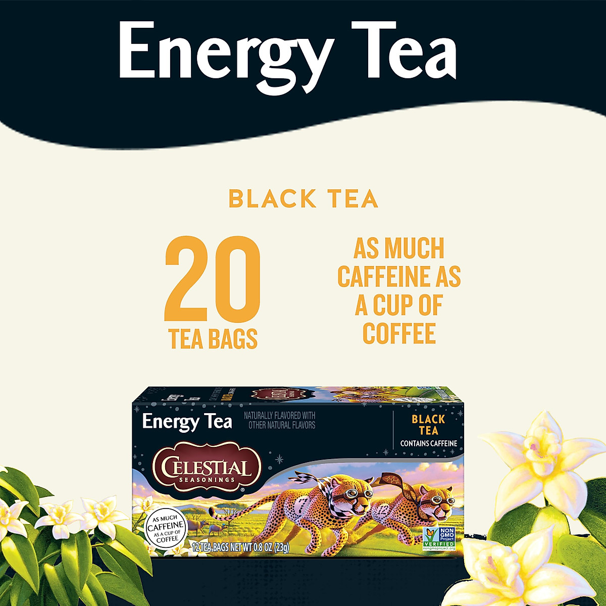 Celestial Seasonings Energy Black Tea, Caffeinated, 12 Tea Bags Box, (Pack of 6)