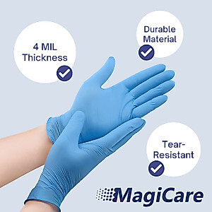 MAGICARE Blue Nitrile Exam Gloves - Disposable, Latex Free Medical Grade Gloves - 100 Gloves/Box (Medium)