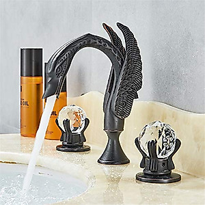 DLHVFOKK Washbasin Sink Tap, Luxury Gold 3Pcs Bathroom Faucet, 2 Handles Bath Mixer Home Improvement Beauty Bathtub Mixer Taps,Gold(Black Bronze)