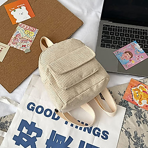 AZURAOKEY Women Mini Backpack Corduroy Backpack Retro Travel Rucksack (White)