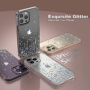 ULAK Designed for iPhone 14 Pro Case Clear Glitter, Bling Sparkly Soft TPU Bumper Hard Cover for Women Girls Transparent Protective Phone Case Compatible with iPhone 14 Pro 6.1'' 2022, Silver Star