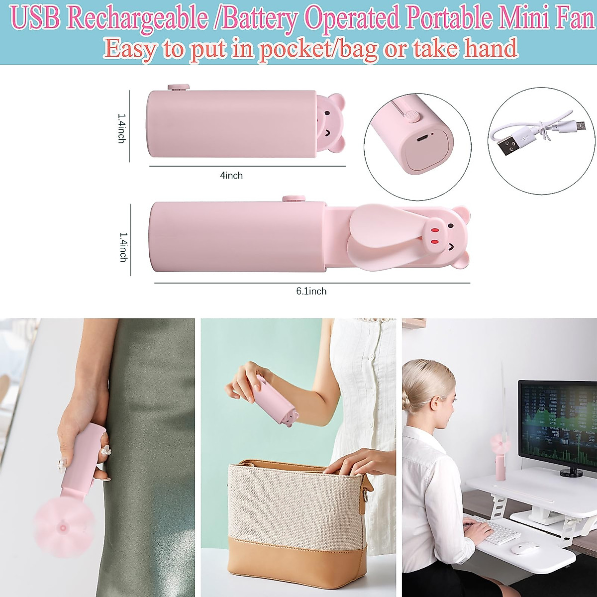 MrXGod Handheld Mini Fan, Personal Fan Handheld, Hand Held Fan for Travel Outside Rechargeable