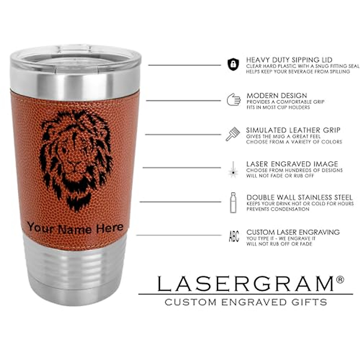 LaserGram 20oz Vacuum Insulated Tumbler Mug, Lady Justice, Personalized Engraving Included (Faux Leather, Basketball Style)