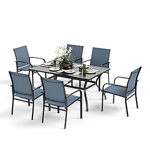 MIXPATIO Outdoor Table and Chairs, Patio Dining Sets for 6 with Blue Chairs and Metal Rectangular Table for Deck Backyard Lawn Poolside