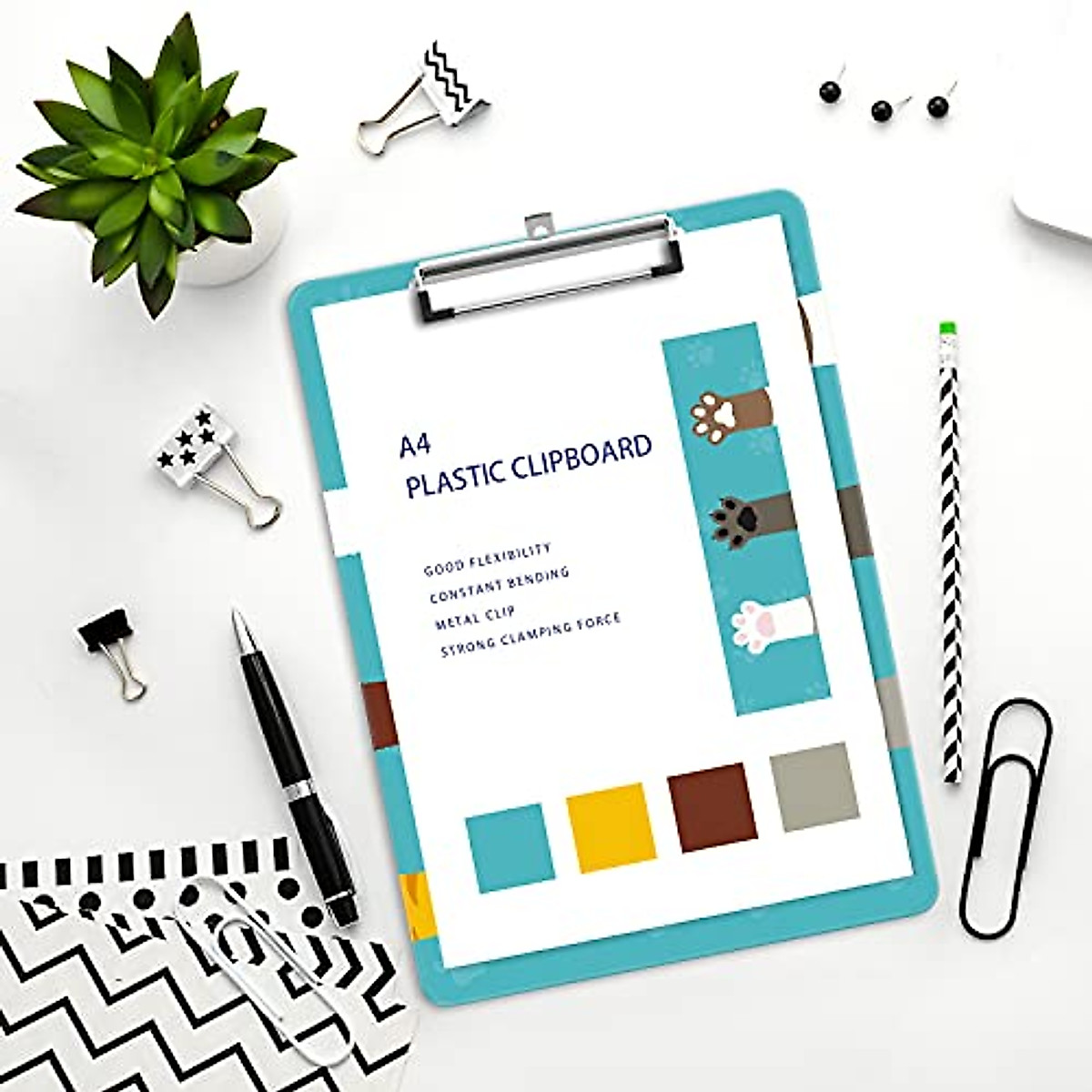 ZAXMEY Plastic A4 Clipboards, Cute Clip Board Stardard Letter Size 9 x 12.5 in, Office Decorative for Students Women Men and Kids, Cat Claw