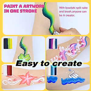 Bowitzki Face Paint Kit Professional Split Cake Face Painting Set For Kids Adults 12x10 gm with Stencil One Stroke Non Toxic Rainbow Flora Dolphin Unicorn Flame Body Paint Halloween Christmas Makeup