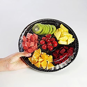 Lyellfe 30 Pack Plastic Appetizer Tray with Lid, Disposable Fruit Veggie Tray with 6 Compartment, 10.5 Inch Heavy Duty Snack Serving Platter Container for Salad, Nut, Olive, Party